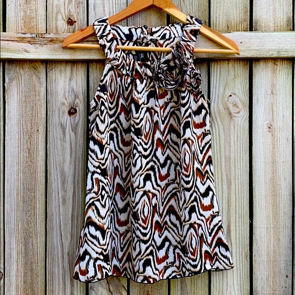 Iz Byer | Tops | Euc Iz Byer Brown Cream Black Rose Detail Tank Top ...